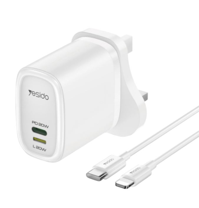 Yesido Mobile Charger 20W USB-C Type-C + 8 Pin Travel Charger With ...